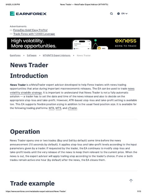 News Trader Metatrader Expert Advisor Mt4 Mt5 Pdf