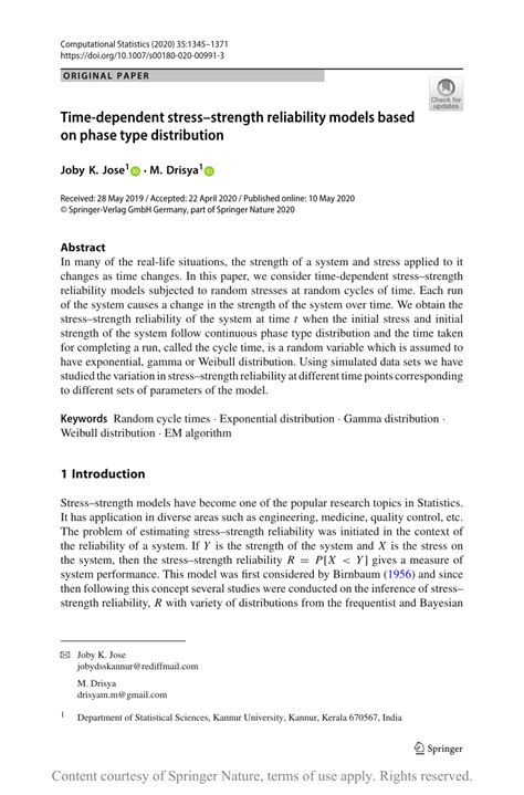 Time Dependent Stress Strength Reliability Models Based On Phase Type Distribution Request Pdf