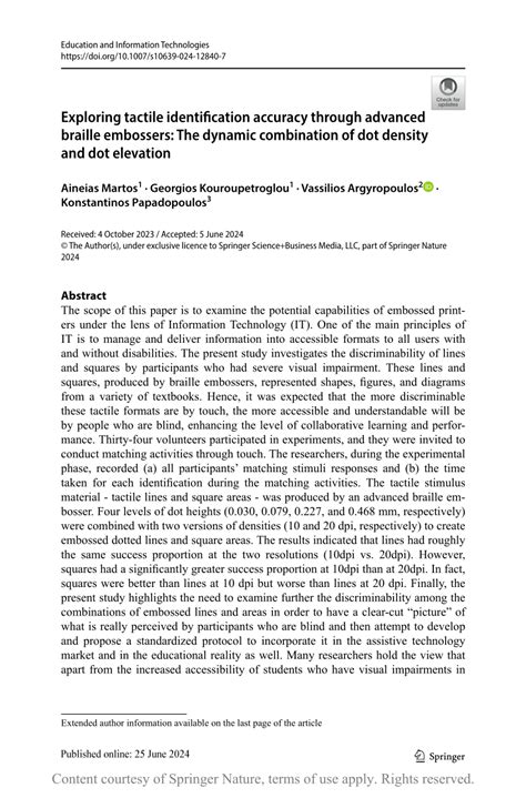 Exploring Tactile Identification Accuracy Through Advanced Braille Embossers The Dynamic