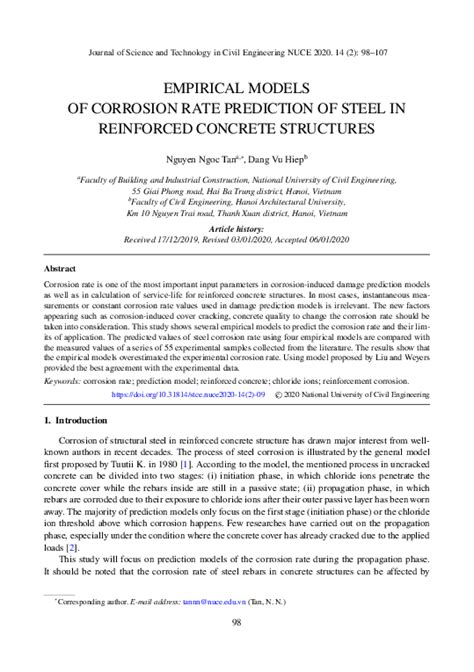 Pdf Empirical Models Of Corrosion Rate Prediction Of Steel In Reinforced Concrete Structures