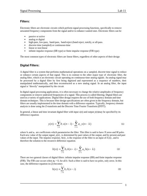 Lab 11 Pdf Filter Signal Processing Algorithms