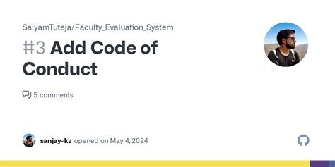 Add Code Of Conduct · Issue 3 · Saiyamtutejafacultyevaluationsystem · Github