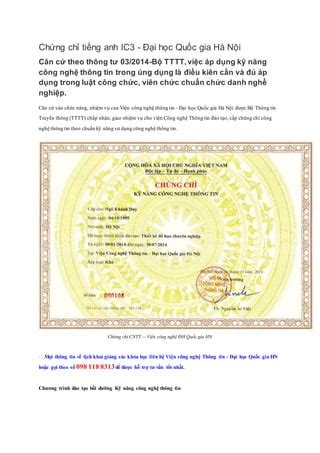 Cntt chứng chỉ ic3 - chuẩn chức danh nghề nghiệp | DOCX
