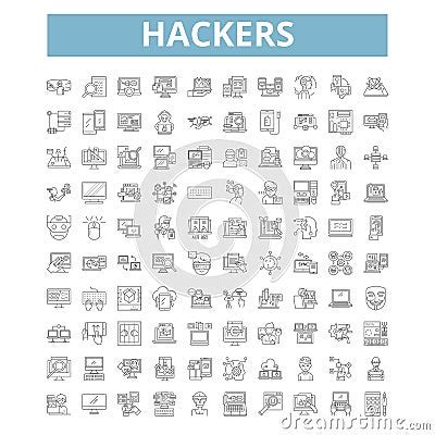 Hackers Icons Line Symbols Web Signs Vector Set Isolated Illustration CartoonDealer Com