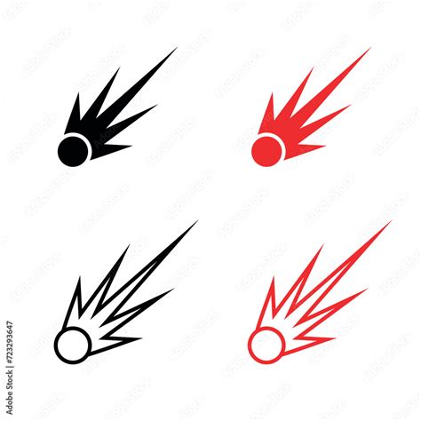 Set Of Explosion Spark Or Comet Icons Fire From A Rocket Engine Or A Meteorite Falling A
