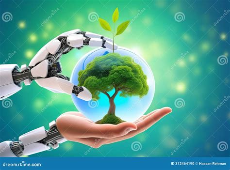 Robot Hand Holding Tree On Digital Ball With Technological Stock Illustration Illustration Of