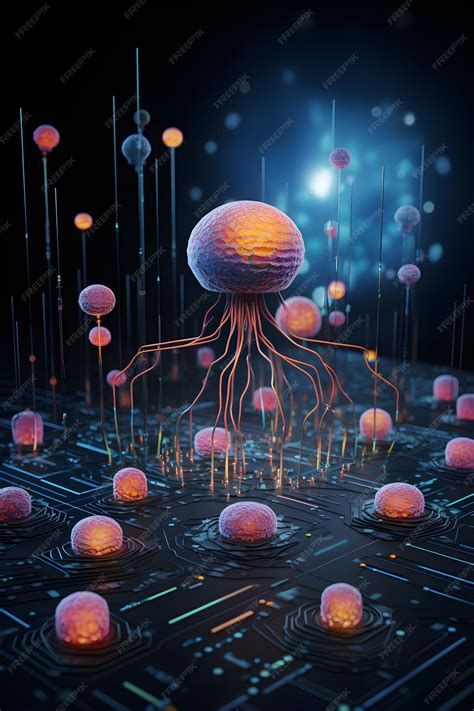 Neon Abstract Representation Of Ai Data Processing In Human Brain Model Premium Ai Generated Image