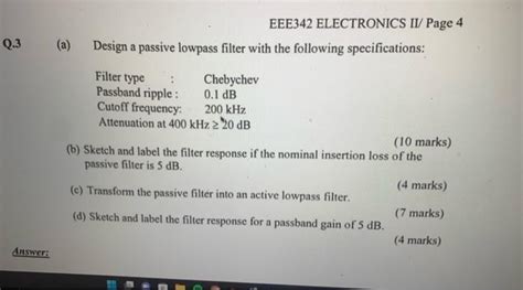 Solved A Design A Passive Lowpass Filter With The