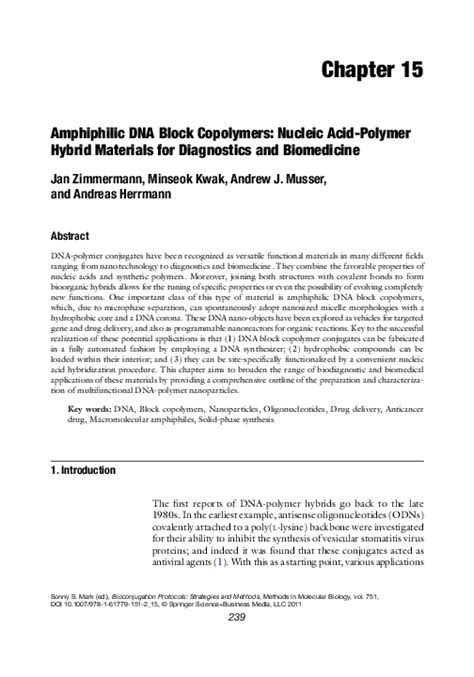 Pdf Chapter 15 Amphiphilic Dna Block Copolymers Nucleic Acid Polymer Hybrid Materials For