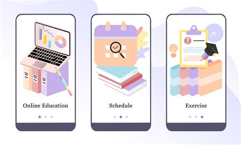 E Learning Mobile App Onboarding Screens Online Education Schedule And Exercise Menu Vector