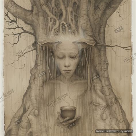 Ai创作图人形古树 枝干创意人物手绘挂画 塞万提斯之树 创意树根装饰画 树神 树上愿意 阿凡达神树 树魂 超现实画作 超现实主义意境画 超现实主义画作 Cgi超现实主义 会说话的树 树灵 智慧