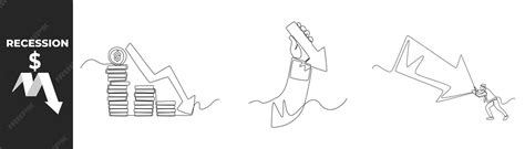 Premium Vector Single One Line Drawing Recession Economy Set Concept