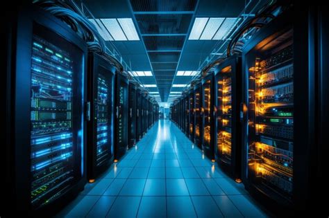 Premium Ai Image High Tech Data Center With Rows Of Server Generative Ai
