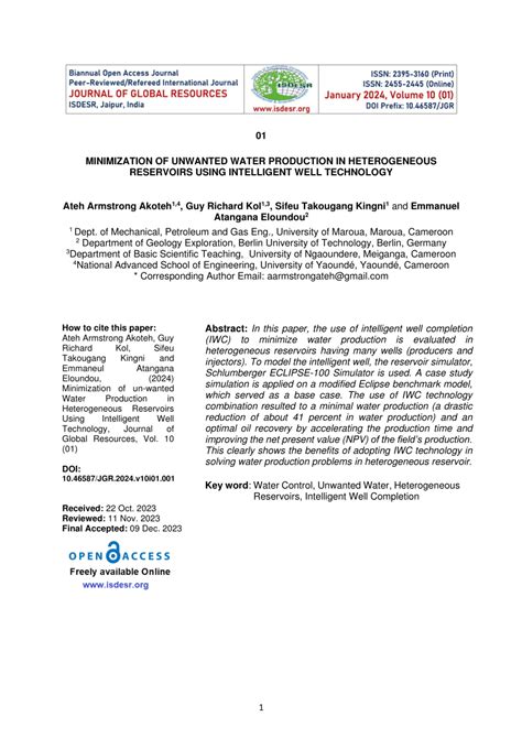 Pdf Minimization Of Unwanted Water Production In Heterogeneous