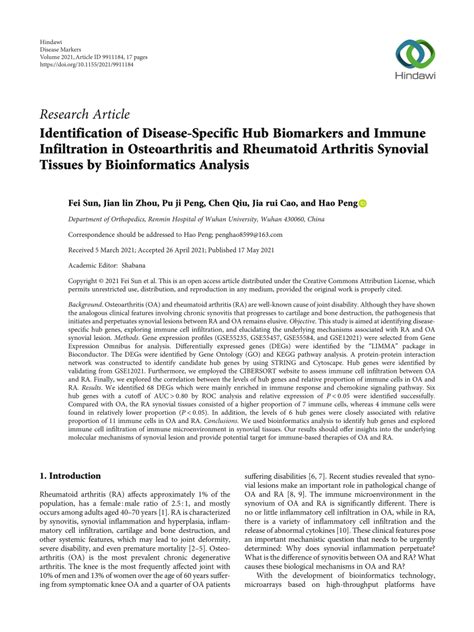 Pdf Identification Of Disease Specific Hub Biomarkers And Immune Infiltration In