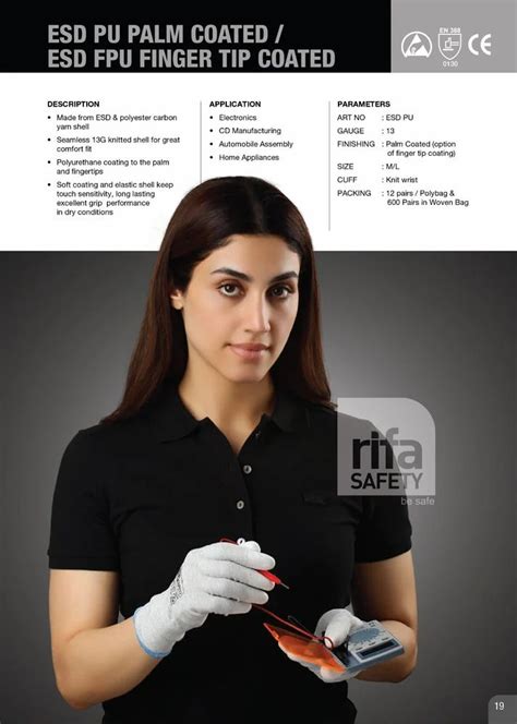 Rifa Safety Esd Pu Indias Preferred Anti Static Pu Coated Esd Gloves