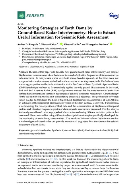 Pdf Radar Methods For Monitoring Earth Dams