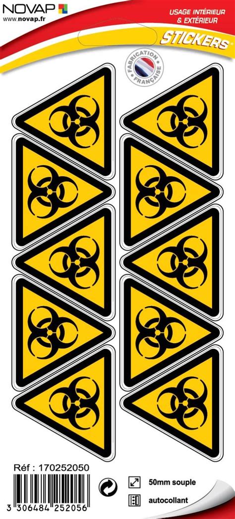 Planche 10 Pictogrammes Triangle 50mm Danger Risque Biologique