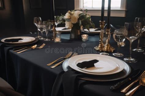 Classic Table Setting With Elegant China And Crystal For Formal Dining Stock Illustration