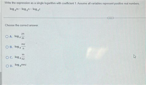 Solved Write The Expression As A Single Logarithm With