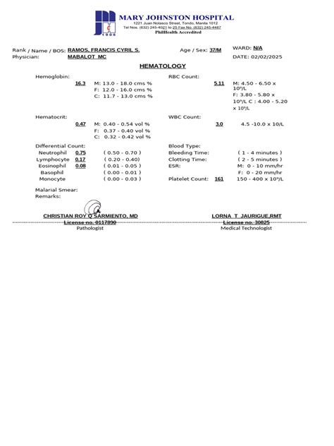 Hematology Result Pdf