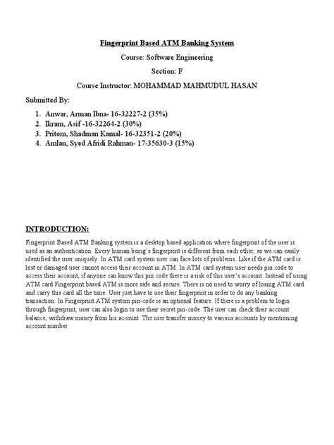 Group 4 Fingerprint Based Atm Banking System Pdf Automated Teller Machine Personal