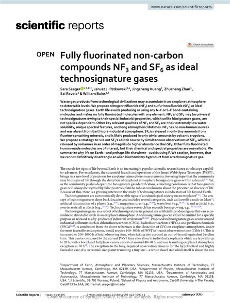 Pdf Fully Fluorinated Non Carbon Compounds Nf3 And Sf6 As Ideal Technosignature Gases