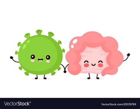 Cute Happy Probiotic Bacteria And Intestine Organ Vector Image