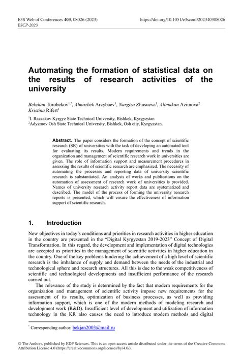 Pdf Automating The Formation Of Statistical Data On The Results Of