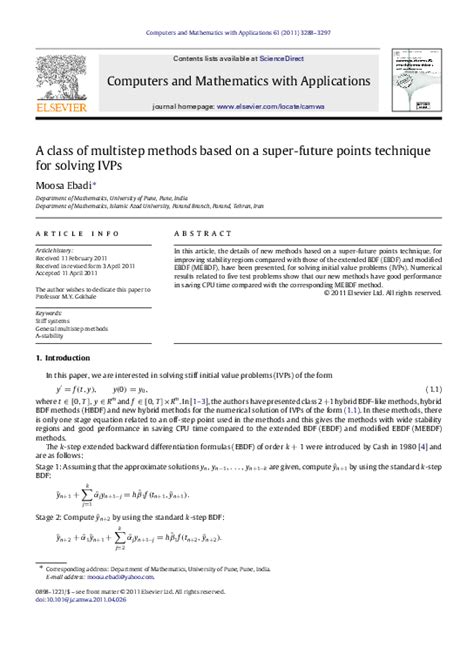Pdf A Class Of Multistep Methods Based On A Super Future Points Technique For Solving Ivps