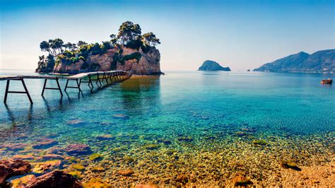 Splendid Summer View Of Cameo Island Morning Scene Of Port Sostis