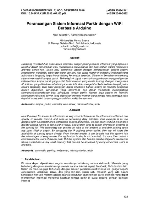Pdf Perancangan Sistem Informasi Parkir Dengan Wifi Berbasis Arduino