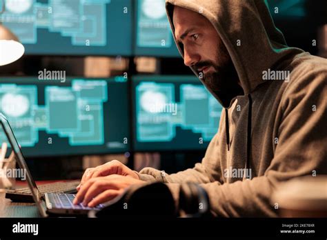 dangerous hacker trying to break database server using virus to code