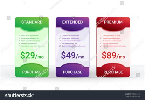Price Comparison Table Layout Template Three Stock Vector Royalty Free