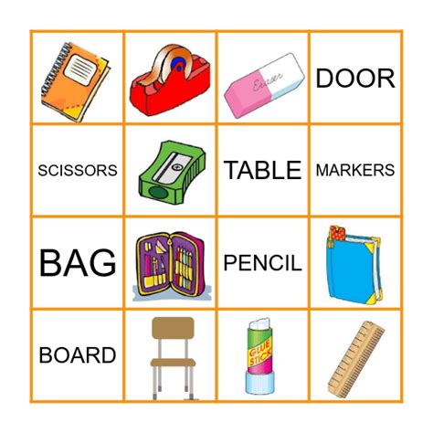 Classroom Objects Bingo Card