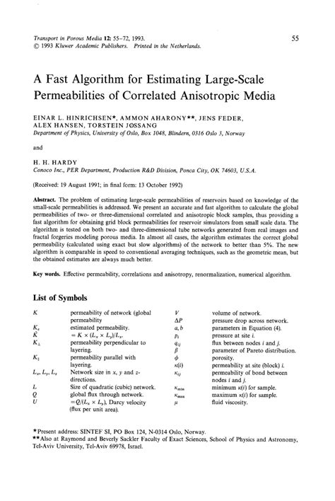 pdf a fast algorithm for estimating large scale permeabilities of