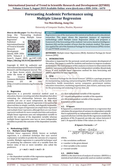 Forecasting Academic Performance Using Multiple Linear Regression Pdf