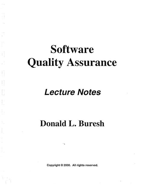 PDF Software Quality Assurance Lecture Notes