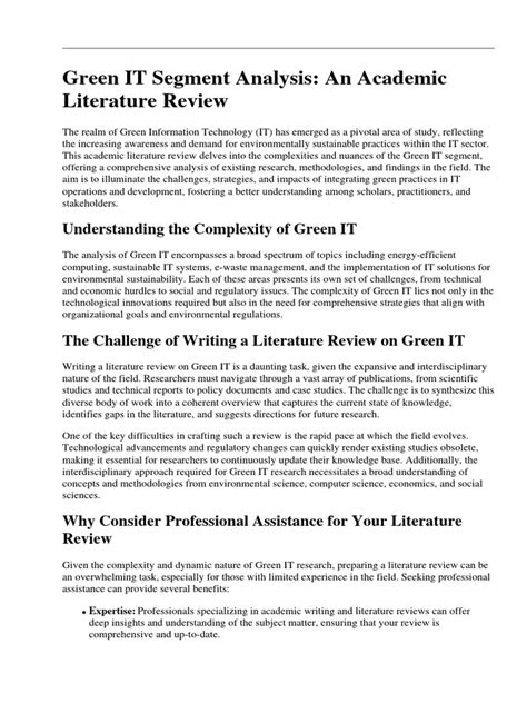 Green It Segment Analysis An Academic Literature Review Pdf