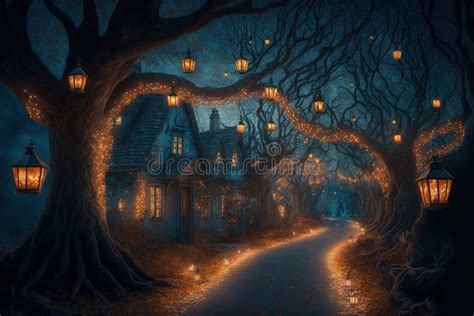 Beautiful Environment Of Night With Beautiful Lighting Stock