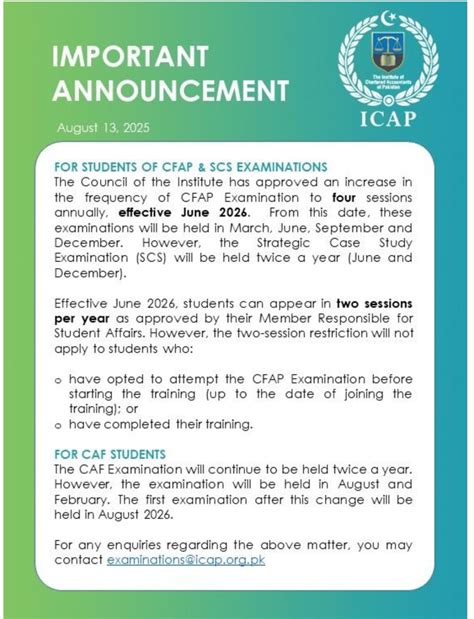 Icap Increases Cfap Exam Frequency To Four Times A Year Muhammad Adnan Aca Posted On The