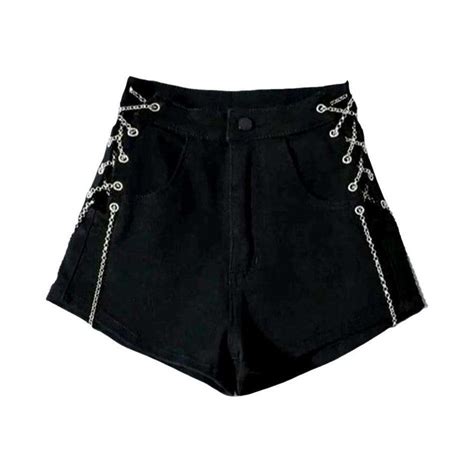 Denim Shorts With Chain Drawstrings W26 Light Blue High Waisted