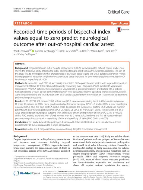 Pdf Recorded Time Periods Of Bispectral Index Values Equal To Zero