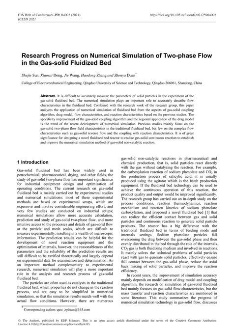 PDF Research Progress On Numerical Simulation Of Two Phase Flow In The Gas Solid Fluidized Bed