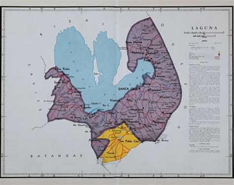 1959 Large Rare Vintage Map Of Laguna The Philippines San Pablo