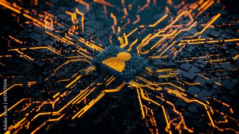 Social Technology Concept With User Symbol On A Microchip Data Flows From The Cpu Across A