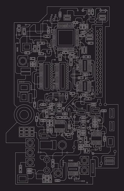 Ilustração vetorial de uma placa digital com modelo de componentes eletrônicos para criatividade
