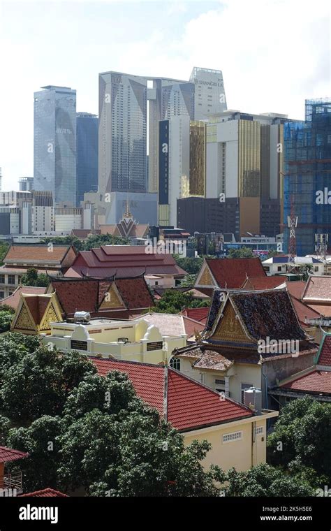 Phnom Penh Skyline With Newly Built Office Buildings And Temples Stock
