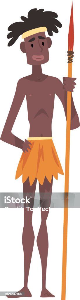 전통적인 의상에 네이티브 검은 피부 남자 창 벡터 일러스트와 남성 호주 원주민 만화 캐릭터 고대의에 대한 스톡 벡터 아트 및 기타 이미지 Istock