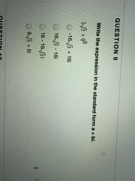 solved write the expression in the standard form a bi